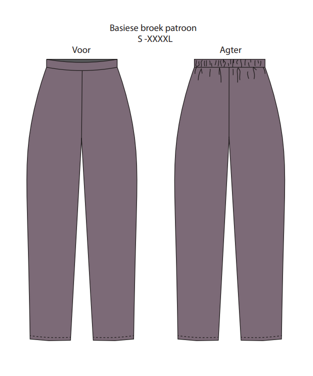 P05 S Broek met band voor en rek agter pdf patroon S-4XL