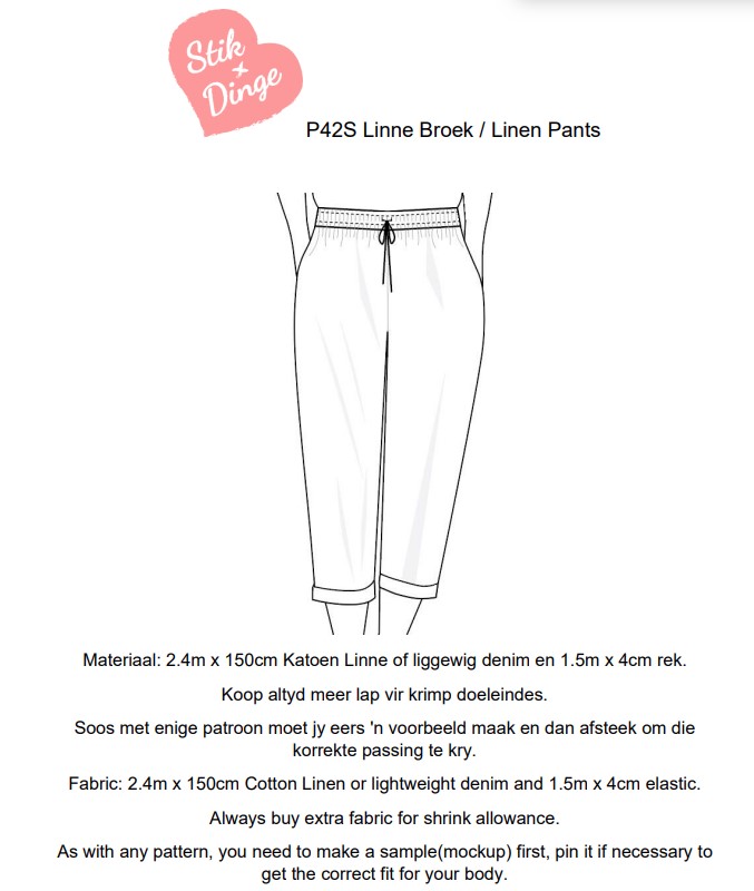 P42S Linne Broek pdf patroon / Linen Pants pdf pattern S-4XL Standard ...